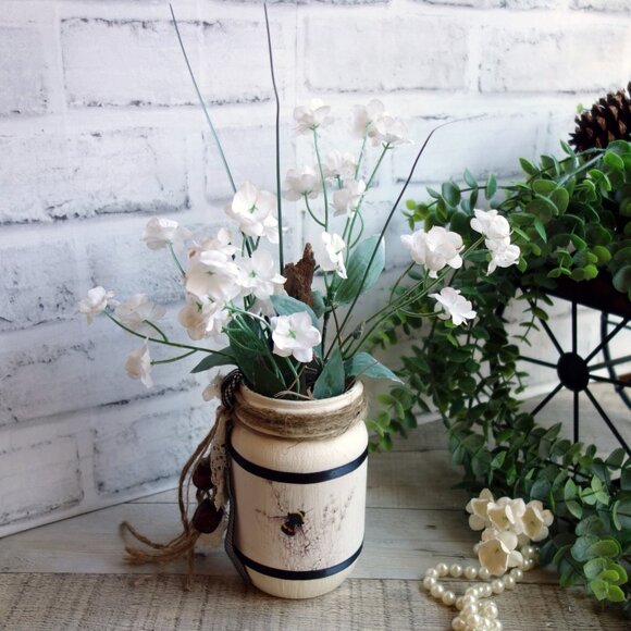 The Crafty Hobbit | Accents | Rustic Honey Bee Decor Jar Vase Floral ...